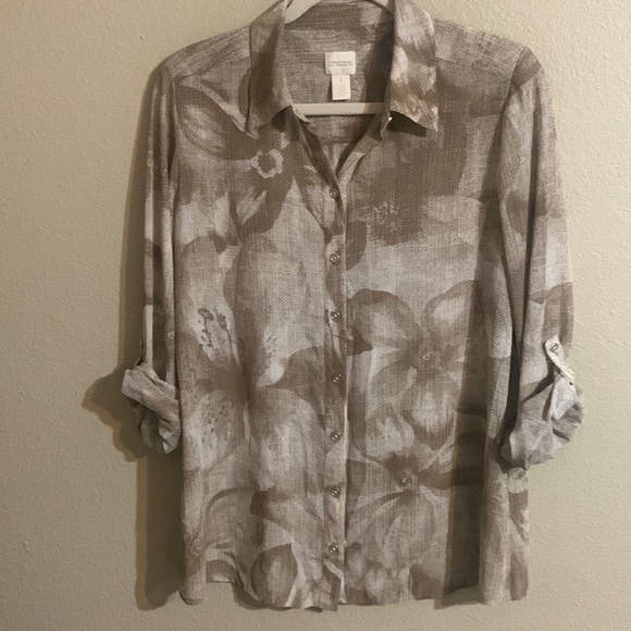 Chico's | Tops | Chicos Button Front Roll Tab Sleeve Lightweight ...